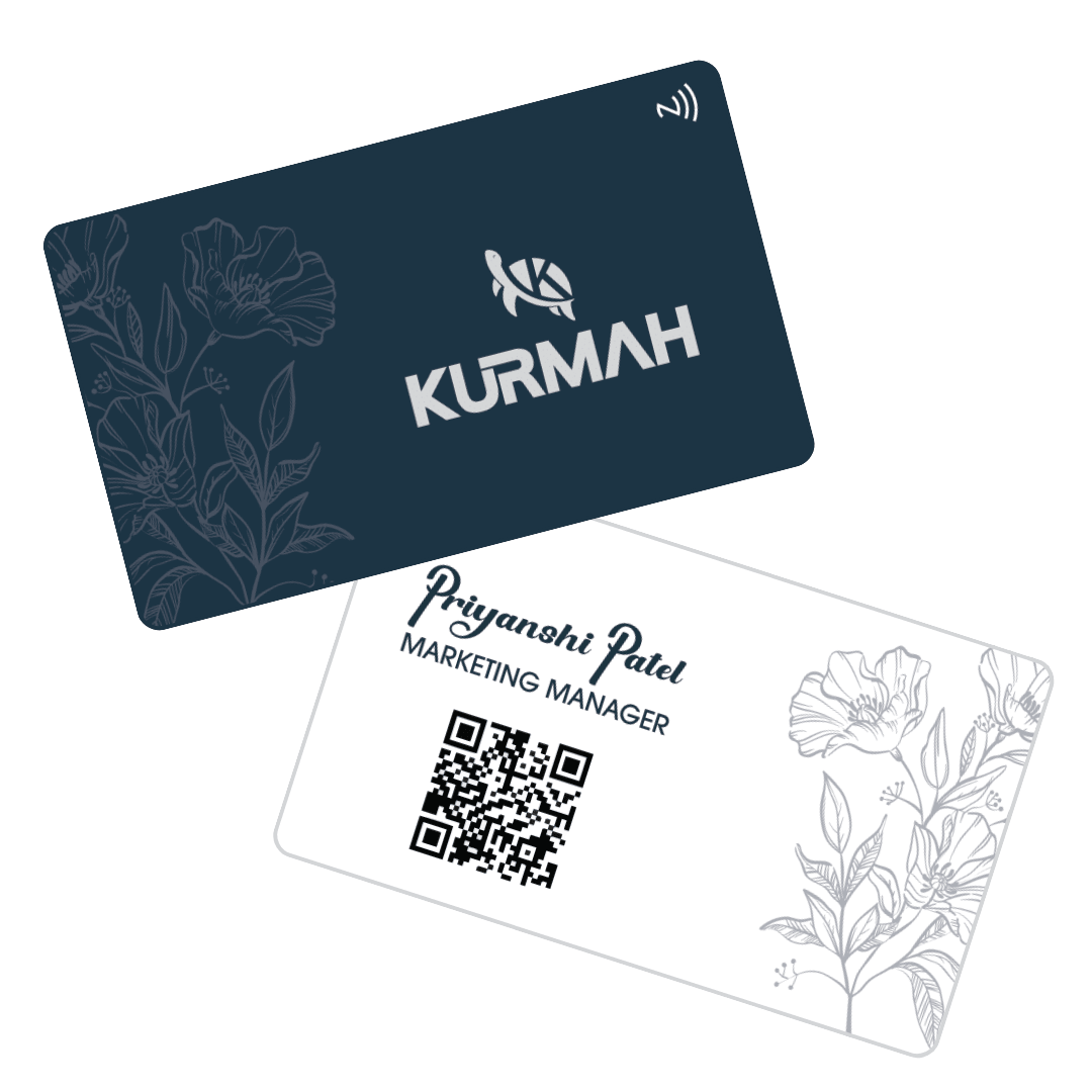 NFC Digital Business Card by Kurmah | Teal Blue Color with Floral Prin