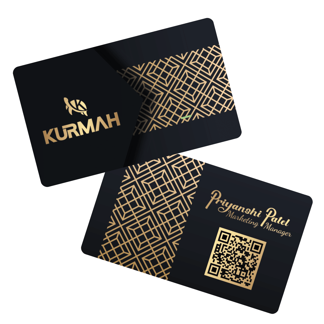 NFC Business Card India | Dark Gray Color with Chex Golden Pattern – Kurmah